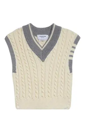 THOM BROWNE Thom Browne Cable Knit 4-Bar Virgin Wool Sweater Vest