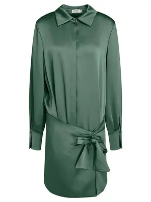 Simkhai Larson Draped Satin-crepe Mini Shirt Dress - Forest Green