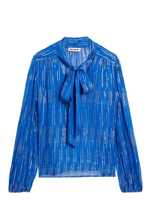 Rixo Moss Metallic Jacquard Blouse - Cobalt Blue