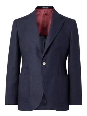 Brunello Cucinelli Linen Suit Jacket - Blue