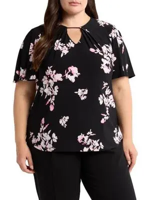 Anne Klein Floral Print Top - Anne Black Multi