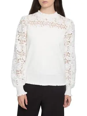 Elie Tahari Felicity Floral Lace Detail Sweater - Sky White