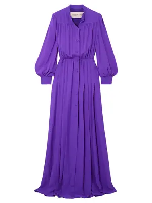 Valentino Garavani Gathered Pleated Silk-georgette Gown - Purple
