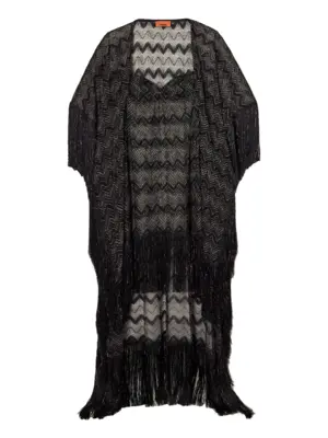 Missoni Mare Fringed Striped Metallic Crochet-knit Kaftan - Black