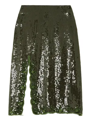 CLIO PEPPIATT Olivine Scalloped Embellished Crepe Midi Skirt - Green