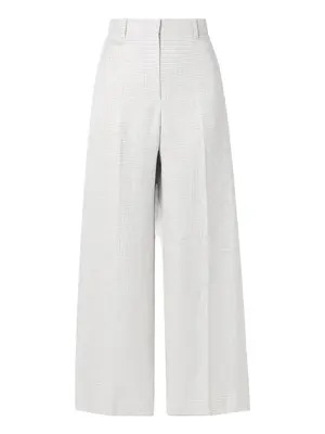 Theory Houndstooth Linen-blend Wide-leg Pants - Gray