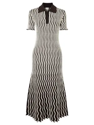 Bottega Veneta Bottega Veneta Striped Ribbed Wool Midi Dress Brown