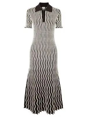 Bottega Veneta Bottega Veneta Striped Ribbed Wool Midi Dress Multi