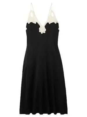 JIL SANDER Lace-trimmed Satin Midi Dress - Black
