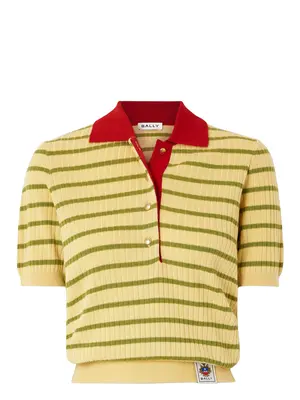 Bally Striped Ribbed Wool, Silk, And Cashmere-blend Polo Shirt - Yellow