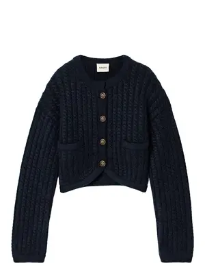 Khaite Balser Cable-knit Cashmere And Mohair-blend Cardigan - Blue