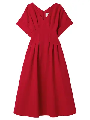 Carolina Herrera Pleated Silk-faille Midi Dress - Red