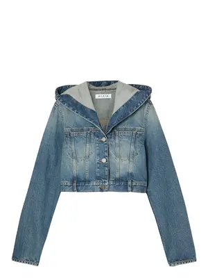 Alaïa Cropped Hooded Denim Jacket - Blue