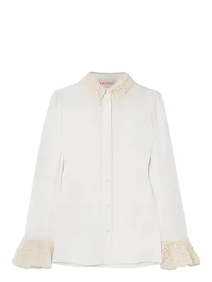 Valentino Garavani Lace-trimmed Silk-georgette Shirt - Ivory
