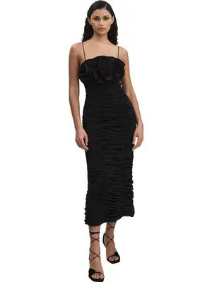 Acler Gathered Midi Dress With Rosettes - Black