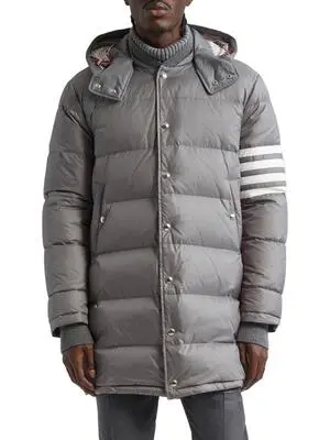 Thom Browne 4-bar Down Hooded Coat - Medium Grey