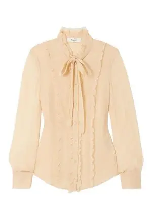 Chloé Tie-neck Ruffled Shirt - Neutrals
