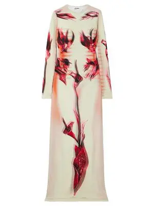 JEAN PAUL GAULTIER Printed Stretch-mesh Maxi Dress - Neutrals