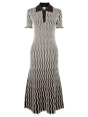 Bottega Veneta Striped Ribbed Wool Midi Dress - Multi