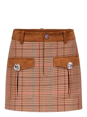 AREA Checked Mini Skirt - Brown