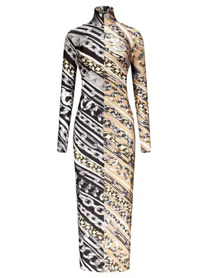 AREA Chain Link-print Midi Dress - Black