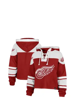 '47 Detroit Wings Cropped Superior Lacer Pullover Hoodie - Red
