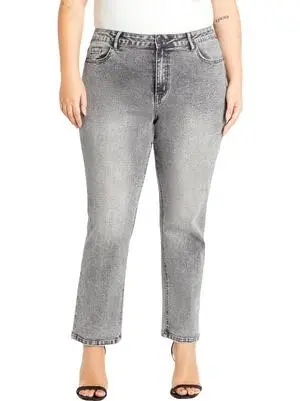 City Chic Harley Keyla High Waist Straight Leg Jeans - Soft Grey