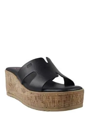 NATIONAL COMFORT Maxinne Platform Wedge Sandal - Black Leather