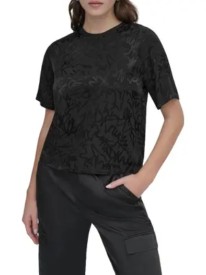 Dkny Scribble Logo Jacquard Top - Black
