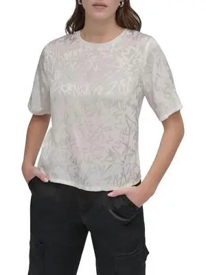 Dkny DKNY Scribble Logo Jacquard Top Ivory