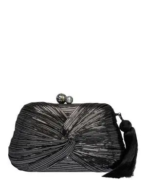 RAFE Twisted Metallic Straw Clutch - Black / Silver