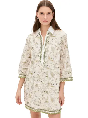 English Factory Floral Embroidered Mini Dress - Green Multi