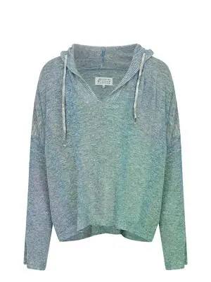 MAISON MARGIELA V-neck Drawstring Hood Sweater - Blue