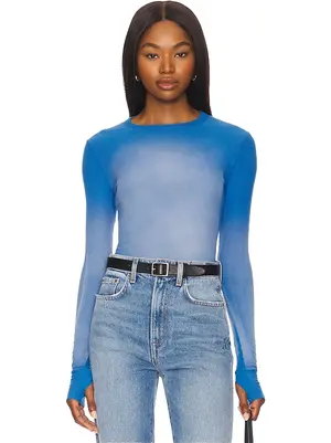 Michael Lauren Alick Long Sleeve Fitted Top With Thumbhole - Cobalt Haze