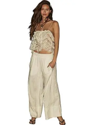 Free People Day's End Linen Pull-on Pants - Clean Ivory