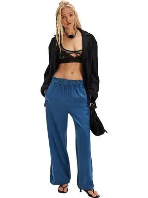 Free People Day's End Linen Pull-On Pants Cold River