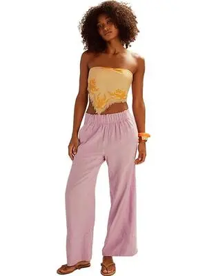 Free People Day's End Linen Pull-on Pants - Lilac Bouquet
