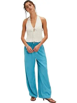Free People Day's End Linen Pull-On Pants Milky Blue