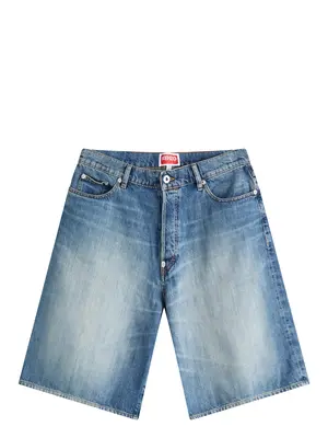 Kenzo Straight Denim Shorts - Medium Stone Blue