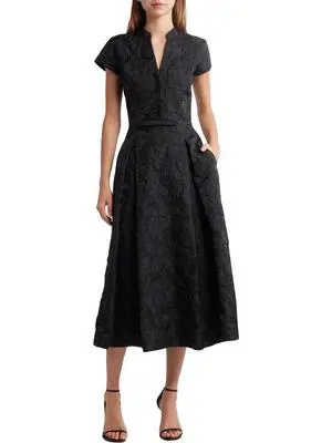 Sachin & Babi Hanna Floral Cloqué Midi Dress - Black