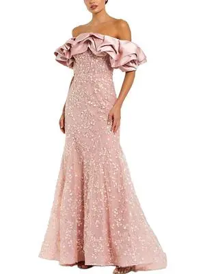 Mac Duggal Beaded Applique Off-the-shoulder Gown - Rose