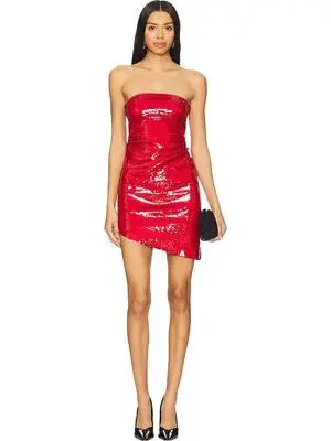 GUIZIO Ruched Sequin Mini Dress - Red