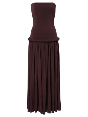 Alaïa Strapless Gathered Maxi Dress - Brown