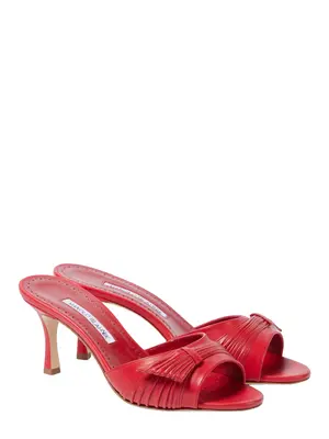 Manolo Blahnik Ebakmu 70 Leather Mules - Red