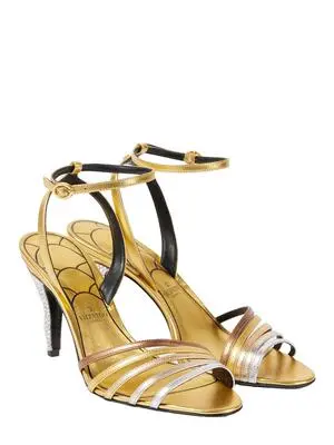 VALENTINO Valentino Garavani Ladycrush Embellished Metallic Leather Sandals