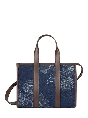 Etro Floral-jacquard Denim Tote - Blue