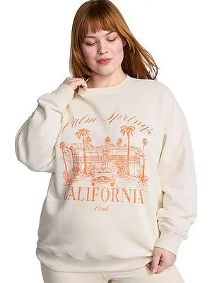 Pink Campus Fleece™ Oversized Crew Sweatshirt - White,ivory
