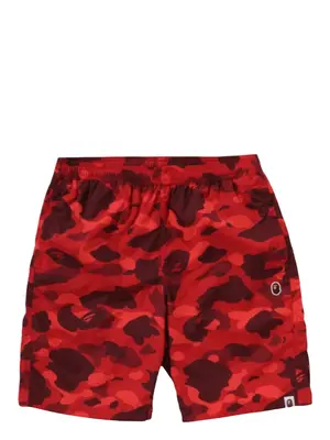 A BATHING APE Camo Ape Head Beach Shorts - Bright Red