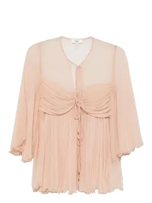 Chloé Pleated Silk Top - Neutrals