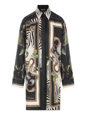 Roberto Cavalli Jewellery Foulard-print Silk Shirt Dress - Black